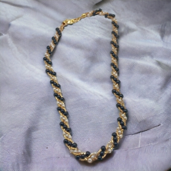 Jewelry | 2 Bead Strands Black And White Intertwined With A Goldtone ...
